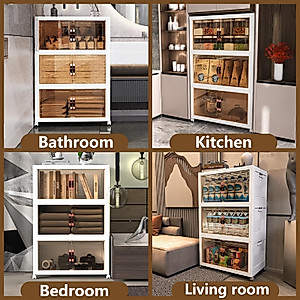 Tansheep Stackable Storage Bins with Lids, Collapsible Plastic Bins for Closets, 78 Quart Organizers with Doors and Wheels, Thicken and Large Cabinet for Home Bedroom(57 Gal, 3Pack)