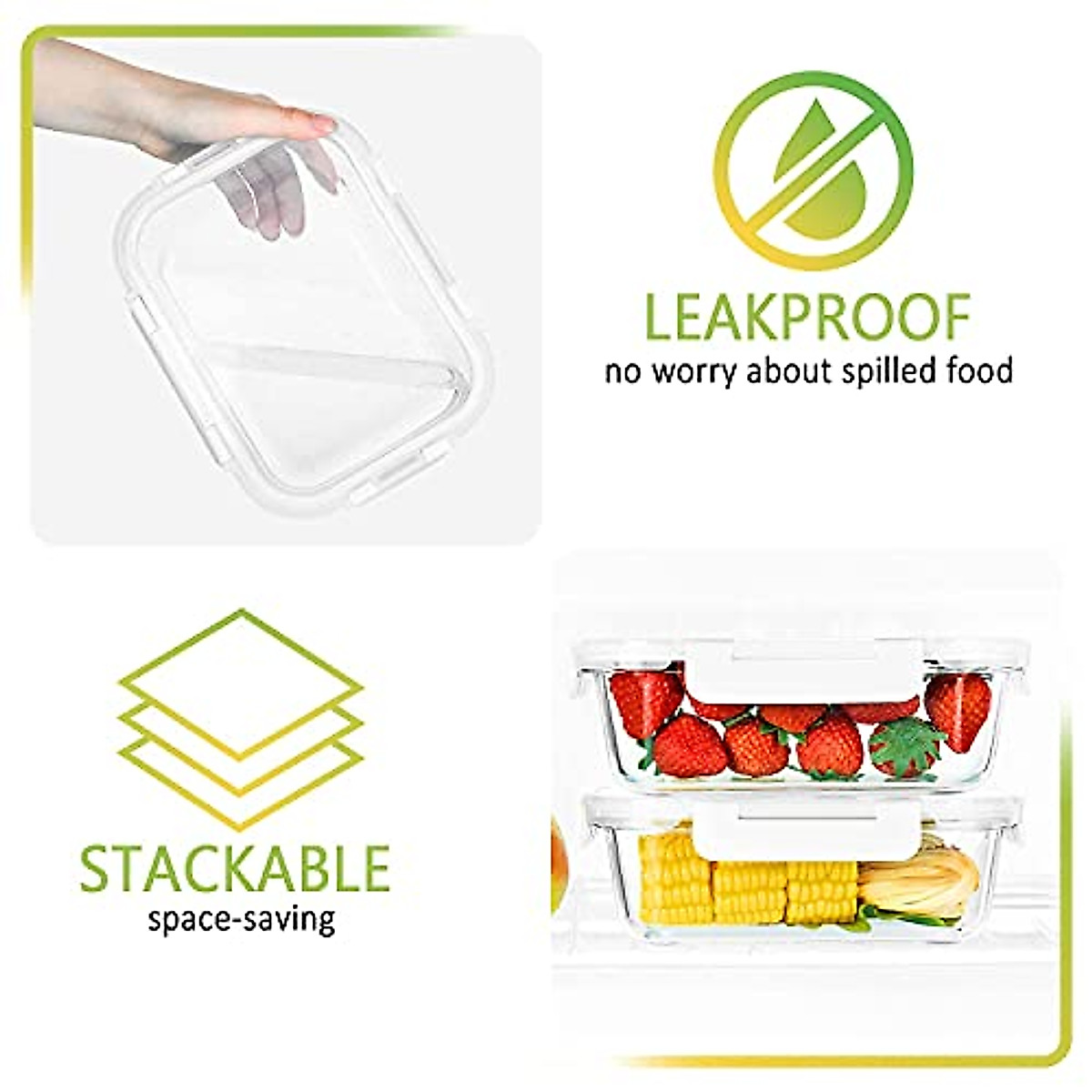 M MCIRCO [5-Packs, 36 Oz.] Glass Meal Prep Containers with Locking Lids Glass Food Containers,Airtight Lunch Container,Microwave, Oven, Freezer and Dishwasher (4.5 Cup, White)