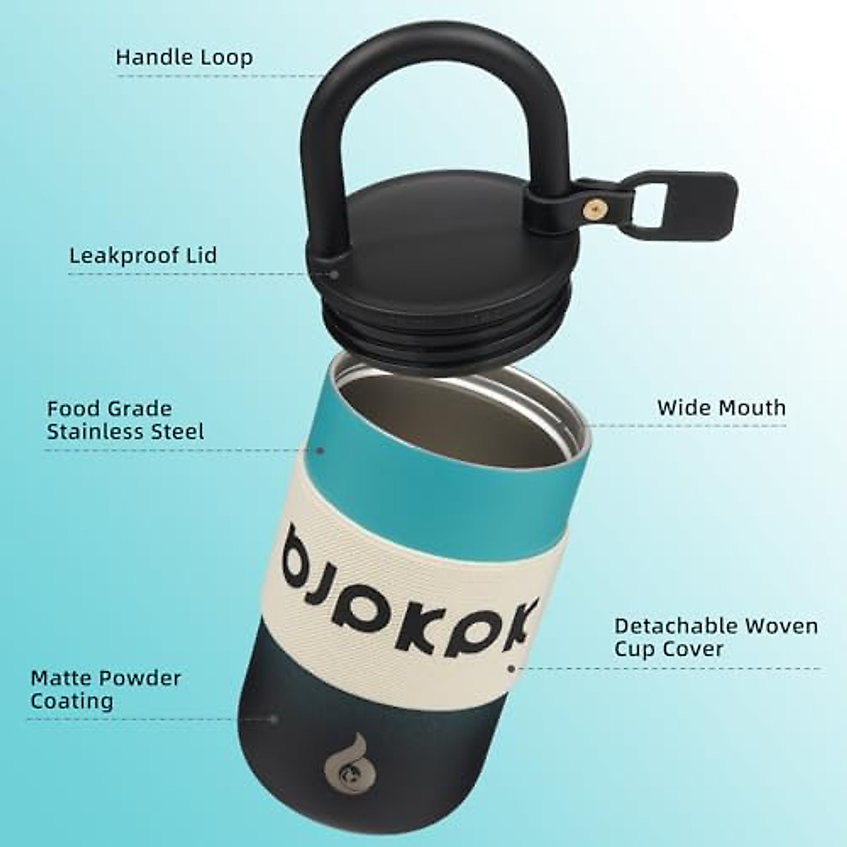 BJPKPK 13oz Insulated Loop Tumbler With Lid And Handle Stainless Steel Travel Coffee Mug Thermal Cups,TealBlack