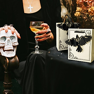 Cheerland 8pcs Halloween Party Favor Bags with Gothic Paper 3D Crow for Birthday Baby Shower Paper Bags Snack Bag Raven Goodie Bag Candy Bag with 3D Crows Party Supplies Trick or Treat Bag