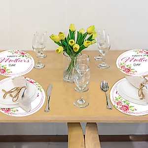 Happy Mother's Day Round Place Mats 13" x 13", Mother’s Day Tableware Supplies for Holiday Party Floral Table Mat Pink Floral Disposable Chargers Dinnerware Paper Place Mats Decorations Favors