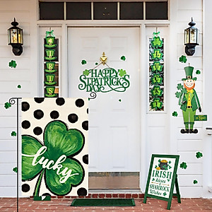 AVOIN colorlife St Patricks Day Lucky Shamrock Garden Flag 12x18 Inch Double Sided, Polka Dot 17 March Yard Outdoor Flag