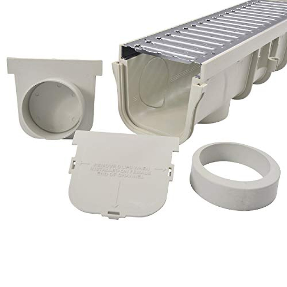 NDS Pro Series Drain Kit 5-1/2 in. X 39-3/8 in. Deep Profile Channel, Galv. Steel Grates, End Caps/Outlet, 5 in, Gray