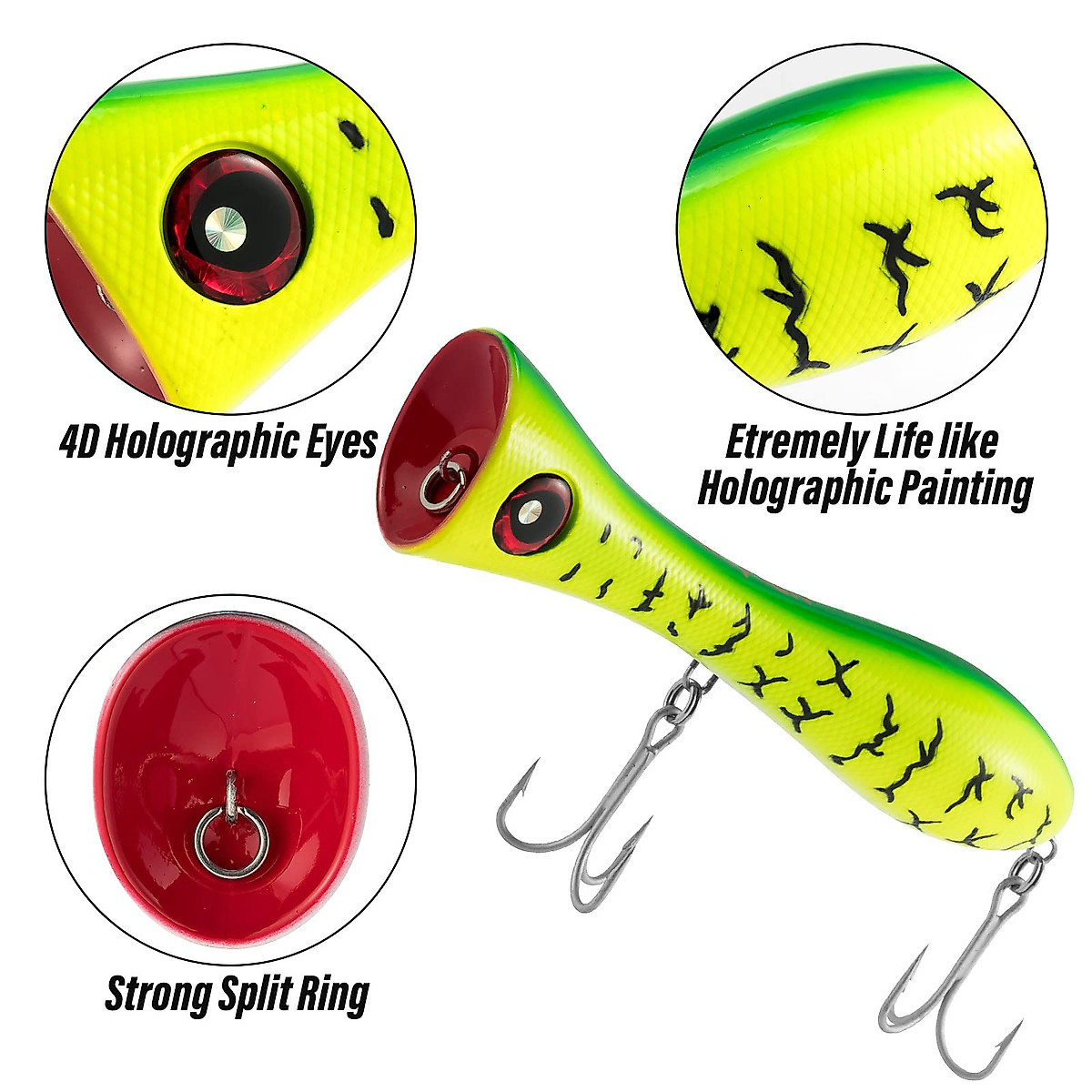 Dr.Fish 5 Pack Topwater Popper Saltwater Fishing Lures Kit, 8 Inches GT Popper VMC Treble Hooks Surf Fishing Lures for Striper Tuna Bluefish Mackerel Snapper Barracuda Pencil Plugs Offshore