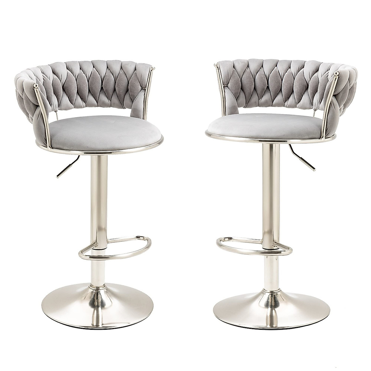 Keainvren Velvet Wave Hollow Barstools Set of 2, Modern Adjustable Swivel Bar Height Chairs Counter Stools with Back for Home Bar Kitchen Island Dining Rooms