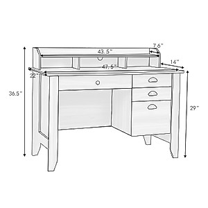 Catrimown Computer Desk with Drawers and Hutch, Farmhouse Home Office Desk Writing Table Wood Executive Desk Student Desk with File Drawer for Small Space, Bedroom, Rustic Oak