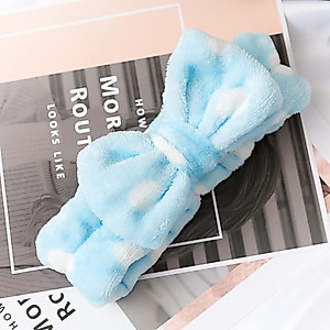 Malaxlx 9 Pcs Spa Headband Wrist Washband Set, Face Wash Headband Facial Makeup Headband Bow Hair Band, Soft Coral Fleece Elastic Head Wraps Absorbent Wristbands for Women Girls