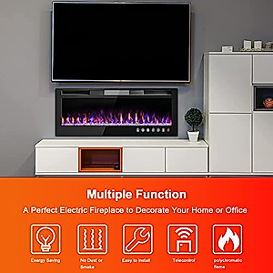 Electric Fireplace-50'' LED Fireplace Wall Mounted/Recessed for Living Room-Fireplace Heater with Remote Control, Touch Screen, Adjustable Flame, 8H Timer, 750w/1500w