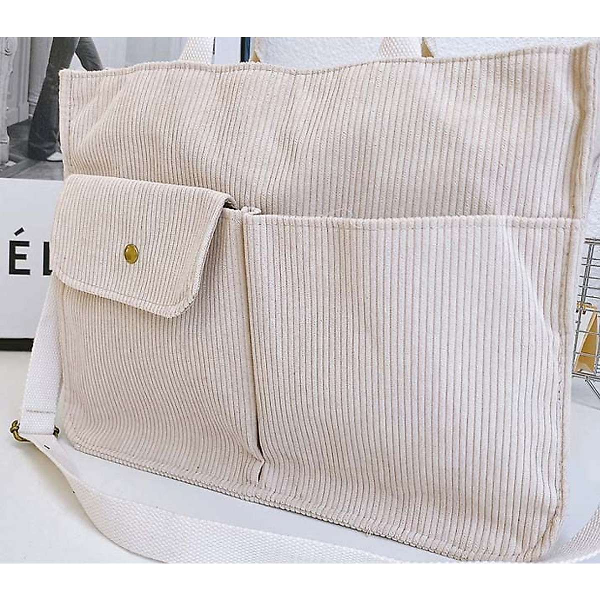 Corduroy Tote Bag for Women Casual Shoulder Handbags Large Hobo Crossbody Bag Large Travel Tote Handbag Purse Satchel Bag