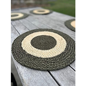 Premium Jute Placemats Set - Golden Fiber Collection | 100% Natural and Eco-Friendly | Soft & Durable | Round 13" x 13" | Dining Room Table Mat in Green and Natural Jute Color (Set of 6)