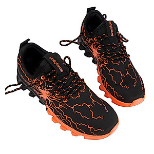 Boys Girls Running Tennis Shoes Kids Sneakers Non Slip Breathable Strap Athletic Sports Shoes Black Orange 4 Big Kid