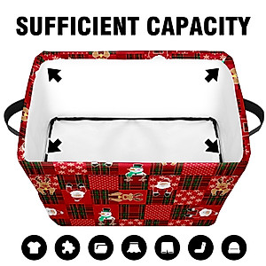 SOLONDA Large Foldable Storage Basket with Handles Closet Baskets for Organizing, Winter Snowman Snowflake Polyester Basket for Storage, Collapsible Storage Bin 10 x 14 x 8 inches