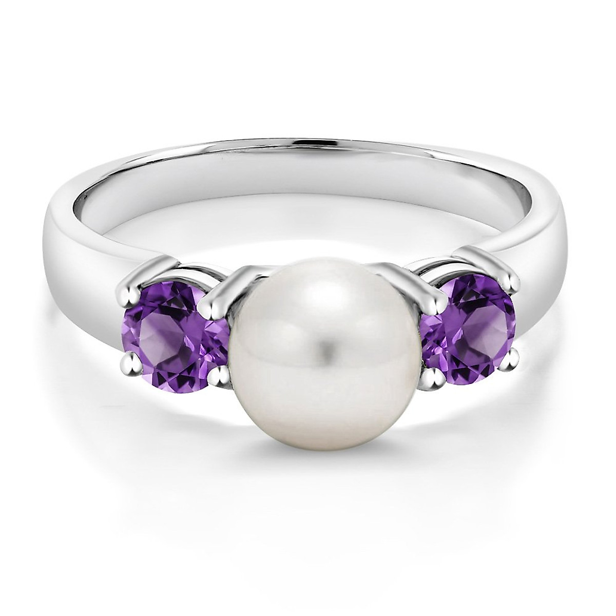 Gem Stone King 925 Sterling Silver Freshwater Pearl and Purple Amethyst Ring For Women (0.72 Cttw, Gemstone February Birthstone, Size 6)