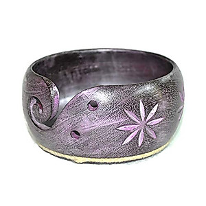 Hind Handicrafts Premium Solid Dark Handmade Crafted Wooden Portable Antique Yarn Storage Bowl - Holder for Knitting Crochet Hook Accessories (6" x 6" x 3", Purple)