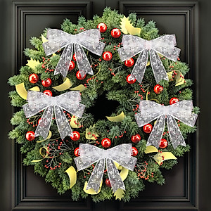 CCINEE Snowflake Christmas Organza Ribbon 2.5"X 50 Yards Silver Snowflake Wired Sheer Glitter Ribbon for Xmas Tree Decor Gift Wrapping Craft Party Decoration