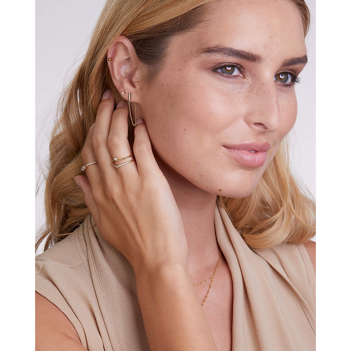 Milla Chevron Rings for Women - 14K Gold Plated Rings and 925 Sterling Silver - Wishbone 'V' Ring with Cubic Zirconia (14K Gold Plated over 925 Sterling Silver, Size 9)