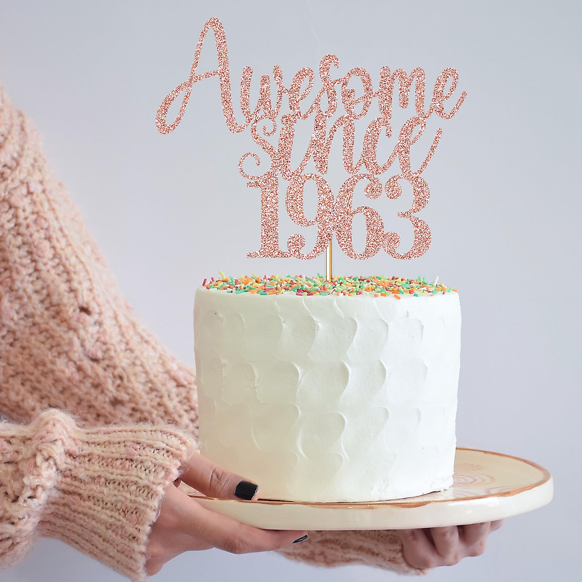 Klionjor 61st Awesome since 1963 Cake Topper Cheers to 61 Years Birthday Cake Pick 61 Fabulous Cake Decoration for Happy 61st Birthday Anniversary Party Cake Decorations Supplies(1963, Rose gold)