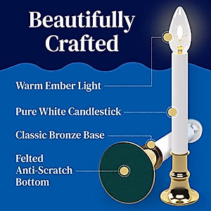 PREXTEX Christmas Candles - Set of 4 Brass Plated Window Electric Candle Set for Home, Kitchen with Automatic On/Off Sensor for Dusk to Dawn, Christmas Lights, Candle Lamp, Party Lights