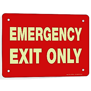 iSYFIX Emergency Exit Only Signs – 1 Pack 10x7 Inch – 100% Rust Free .040 Aluminum Signs, Glow in the Dark Laminated for Ultimate UV, Weather, Scratch, Water and Fade Resistance, Indoor and Outdoor