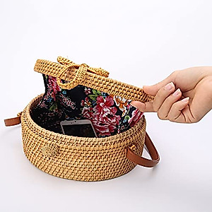 Natural NEO Handwoven Round Rattan Bag Shoulder Leather Straps Natural Chic Hand