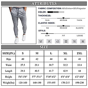 BUXKR Men's Slim Joggers Workout Pants for Gym Running and Bodybuilding Athletic Bottom Sweatpants with Deep Pockets,Light Grey,L