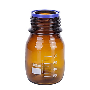 Moonetto 20 Pack Amber Borosilicate Glass 100 mL Graduated Round Lab Media Storage Bottle With GL45 Blue Screw Cap