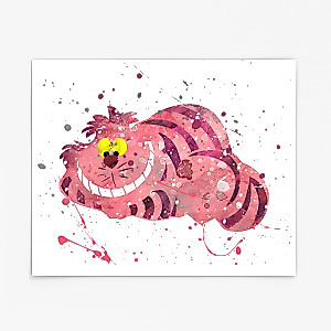 Cheshire Cat Prints, Alice in Wonderland Watercolor, Nursery Wall Poster, Holiday Gift, Kids and Children Artworks, Digital Illustration Art