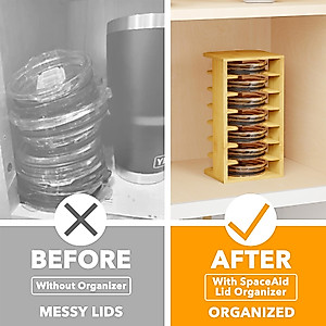 SpaceAid Bamboo Tumbler Lid Organizer for Kitchen Cabinet, Water Bottle Lid Organizer for Cabinet Organization, Cup Mini Lids Organizers Storage Holder for Cupboard Coffee (7-Tier)