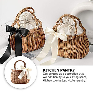 LIOOBO Rattan Woven Bag with Bow, Boho Style Beach Bag Flower Basket - Straw Bags Handle Wicker Baskets Handbags