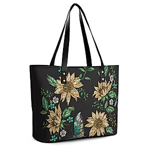 Womens Handbag Sunflowers Amd Butterfly Leather Tote Bag Top Handle Satchel Bags For Lady