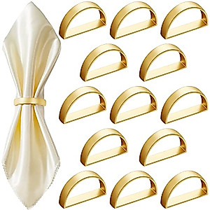 Stainless Steel Napkin Rings Metal Napkin Ring Holders Modern Ring Holder Serviette Buckles Metallic Adornment for Table Settings Kitchen Dinner Party Wedding (Matte Gold Semicircle, 10 Pcs)