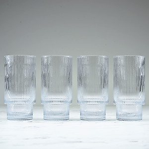 Greenline Goods Ripple Drinking Glasses - 12 oz Modern Kitchen Glassware Set Unique Vintage Cups For Weddings, Cocktails Or Modern Bar - Set of 4