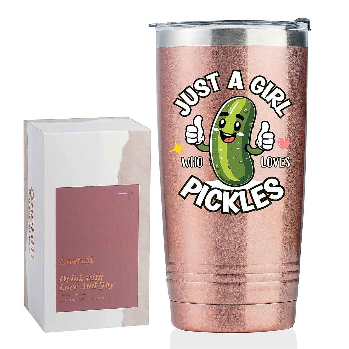 Onebttl Pickle Gifts for Women, 20 oz Travel Tumbler with Lid and Straw, Best Gifts for Her on Christmas/Birthday, Gift Box Included, Just a Girl Who Loves Pickles