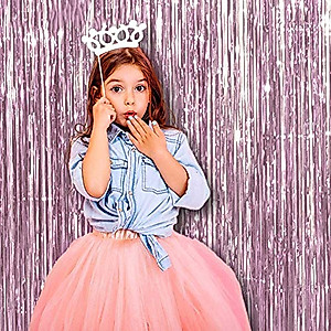Twinkle Star Photo Booth Backdrop Foil Curtain Tinsel Backdrop Environmental Background for Birthday Party, Wedding, Graduation, Christmas Decorations (2 Pack, Pink)