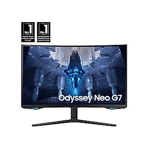 SAMSUNG 32" Odyssey Neo G7 4K UHD 165Hz 1ms G-Sync 1000R Curved Gaming Monitor, Quantum HDR2000, AMD FreeSync Premium Pro, Ultrawide Game View, DisplayPort, HDMI, Height Adjustable Stand, Black, 2022