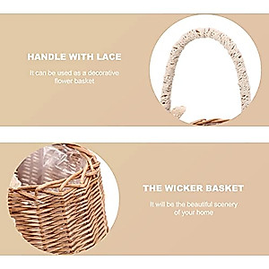 Wicker Rattan Flower Basket Willow Handwoven Basket with Handle and Plastic Insert Easter Eggs Candy Basket Flower Girl Baskets for Home Garden Decor Style 1