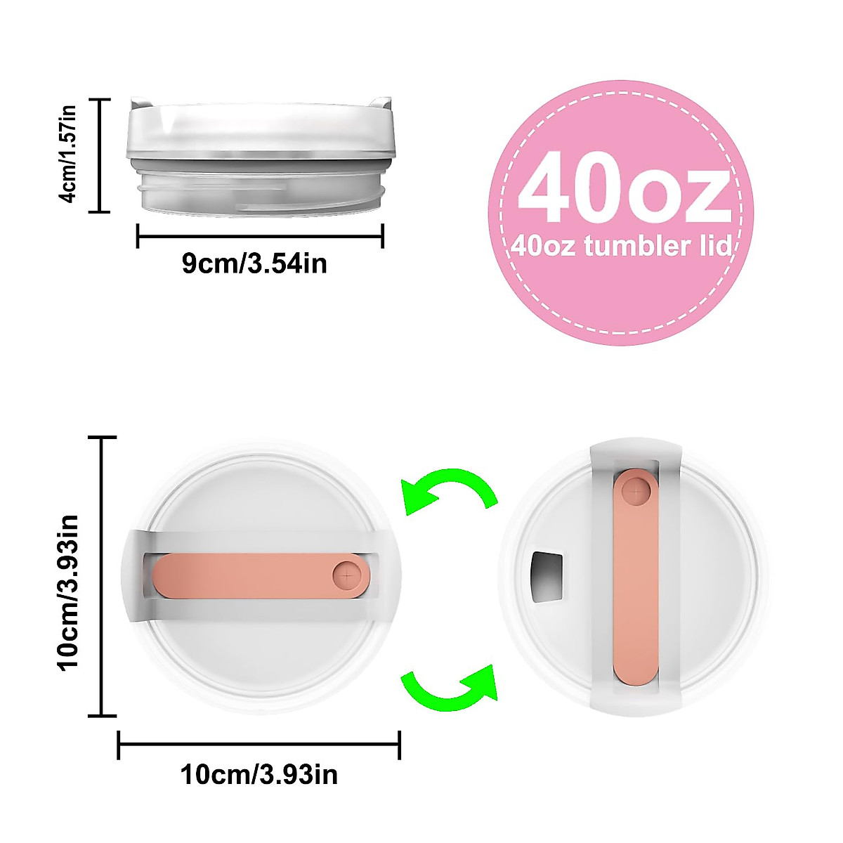 40 OZ Tumbler Lid Compatible for Stanley Quencher, 2 Pack Spill Proof Splash Resistant Stainless Steel Tumbler Covers Fit for Stanley and More Coffee (Pink)