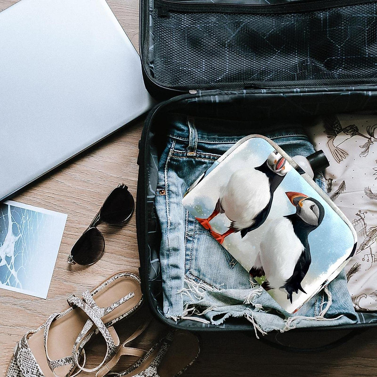 TBOUOBT Cosmetic Travel Bags, Makeup Case, Makeup Bag for Toiletries, Animal Oil Painting Atlantic Puffins