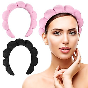 Spa Headbands for Washing Face or Facial, Set of 2 Skincare Headbands, Terry Cloth Headband Combo Pack - Puffy Makeup Headbands for Face Washing, Mask, Skin Treatment (Pink & Black)