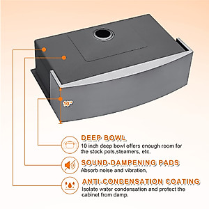 33 Inch Handmade Kitchen Sink Farmhouse Apron Front 18-gauge Stainless Steel Tight Radius, 33" x 22" x 10"