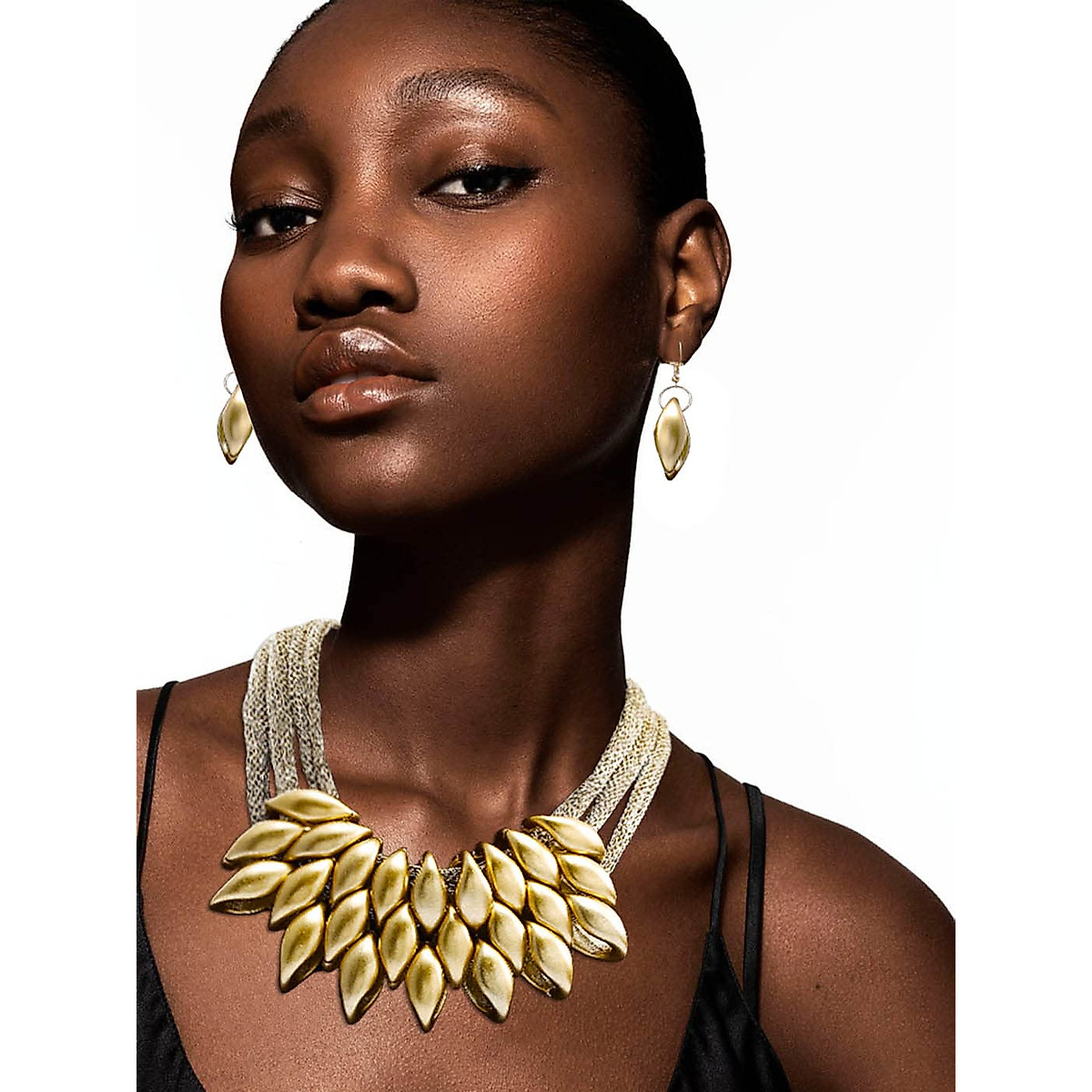 Barode African Bib Choker Necklaces Gold Statement Necklace Collar Chunky Choker National Tribal Necklace Jewelry for Women(Gold)