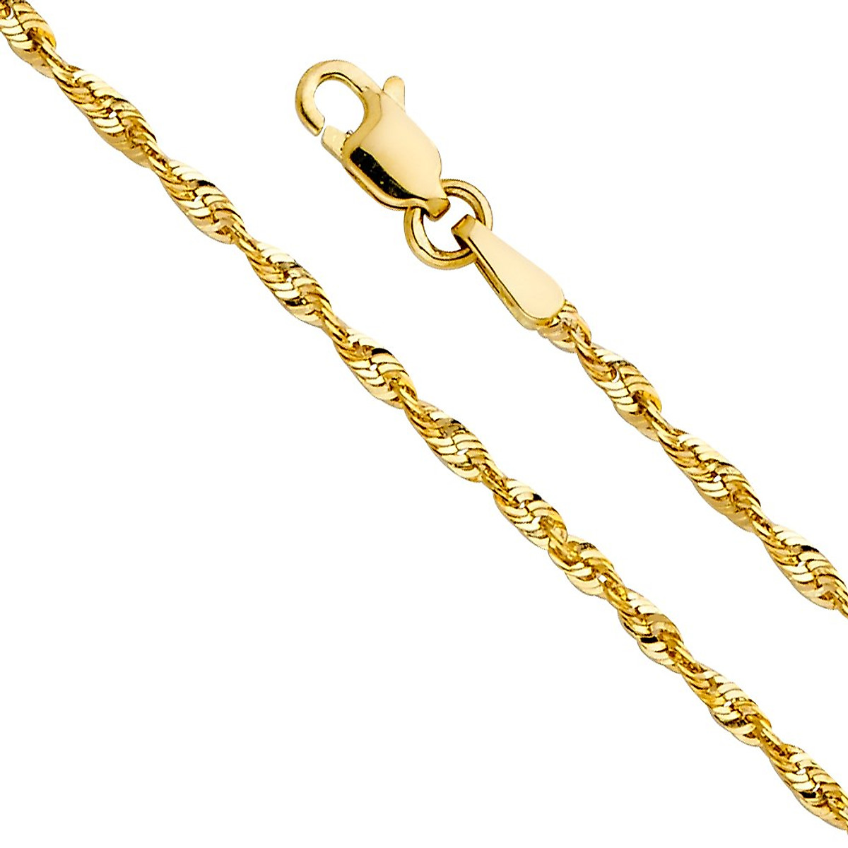 Wellingsale 14K Solid Yellow Gold 3mm Rope Chain with Lobster Claw Clasp - 18" Inches