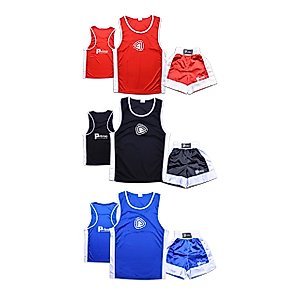Prime Sports Kids Boxing Uniform Set Top & Shorts 2 Pcs Top and shorts Boxing Clothes for Kids Boys/Girls Satin Fabric For 03 to 14 Years(7-8 Years, Black)