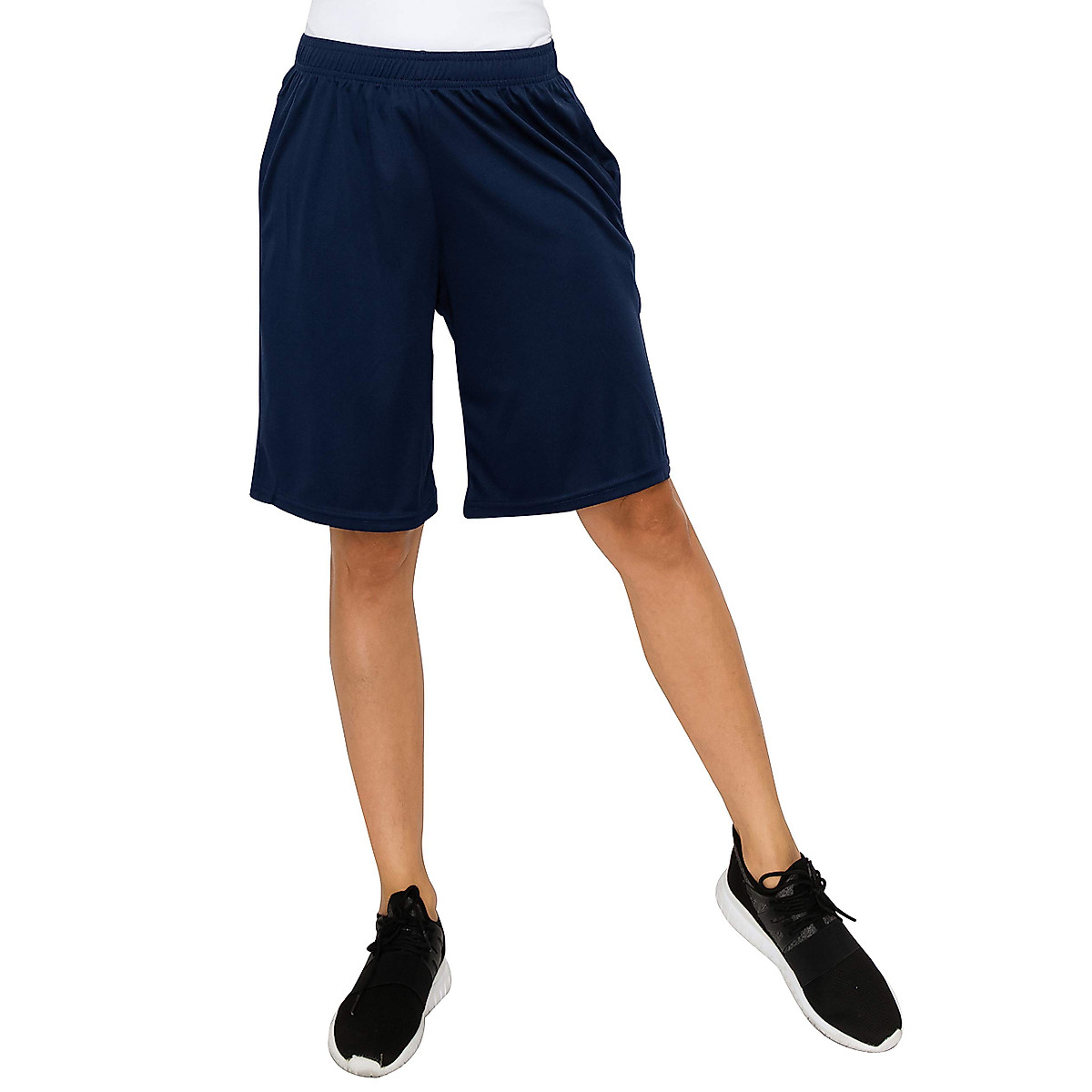 EttelLut - Women's Knee Length Loose Shorts with Side Pockets and Drawstring - Navy Medium