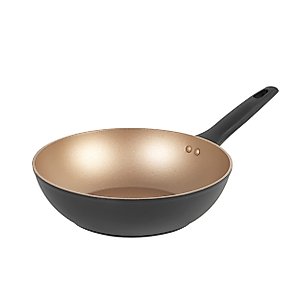 Russell Hobbs RH01672BEU7 Opulence Collection Non-Stick 28 cm Stirfry Pan, Induction and Dishwasher Safe, PFOA Free, Black and Gold, Aluminium Body, Soft Bakelite Handle, Metal Utensil Safe