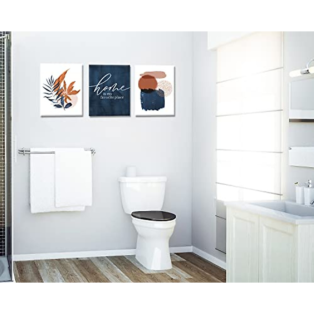 Pigort Framed Blue Canvas Wall Art Set Abstract Botanical Tropical Plants Picture Wall Decor for Living Room Bedroom Bathroom Office (11'' x 14'' x 3 Panel)