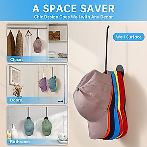 Letohoumia Hat Rack for Wall 2 Pack, Stainless Steel Adhesive Hat Hanger Hooks Holder for Baseball Caps, Multi-Purpose Strong Hook Organizer Can Hold More Than 10 Hats for Door/Closet