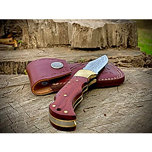 Element Metal Works Folding Knife with VG10 Stainless Steel, Tactical Knife for Camping Hunting Hiking, back Lock + brass Clip, Rid Wenge Wooden Handle, Father's Day Gifts for Men Husband Dad