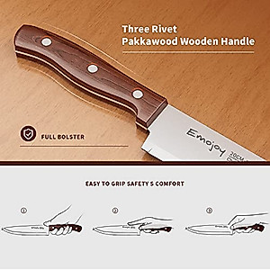 Emojoy Kitchen Knife Set,Knife Set for Kitchen with Block 6 Pcs High Carbon Stainless Steel Wooden Handle Knife Block Set without Steak Knives…