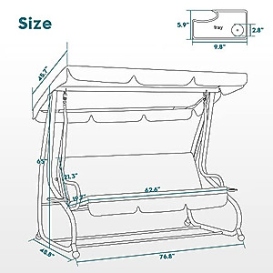 Mcombo 3 Seat Patio Swing Chair, Outdoor Swing with Adjustable Canopy, Weather Resistant Steel Frame, Porch Swing Sets for Backyard, Poolside, Balcony, 4090 (Brown)